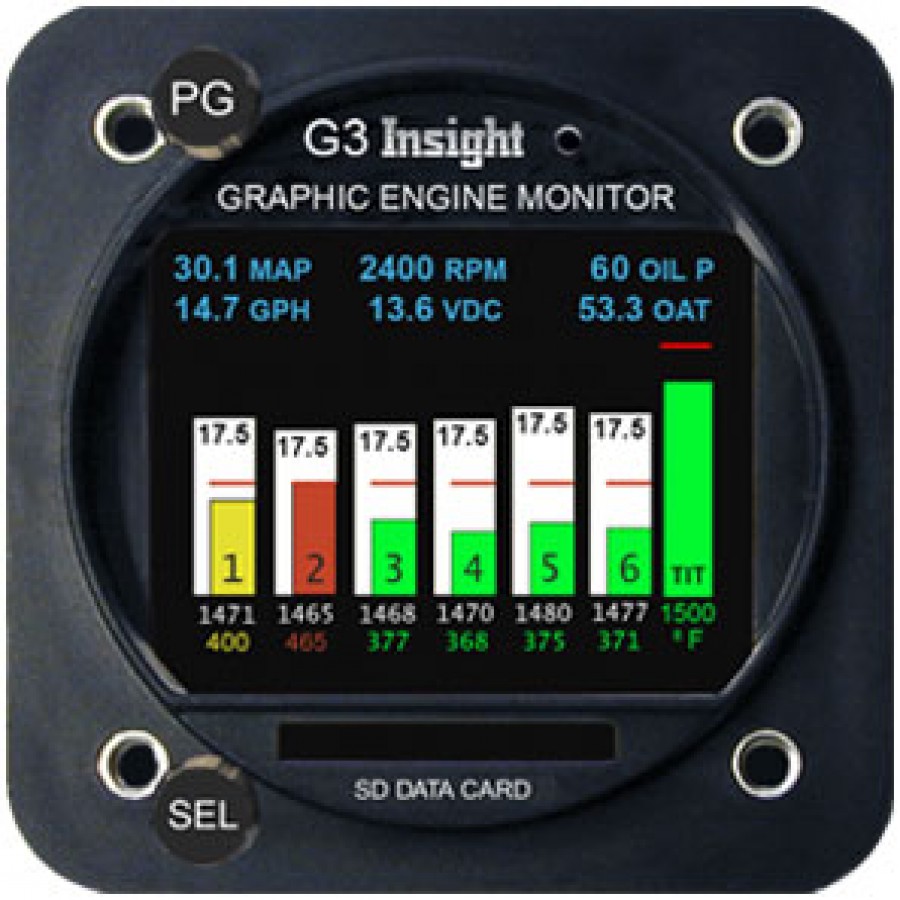3 1/8 inch GEM G4 Engine Monitor 6-Cylinder Single Turbo,