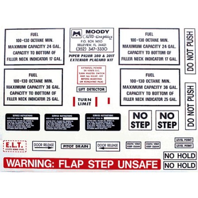 Exterior Placard Kit Piper, PA28-200, -201T, from Moody Aerographics,