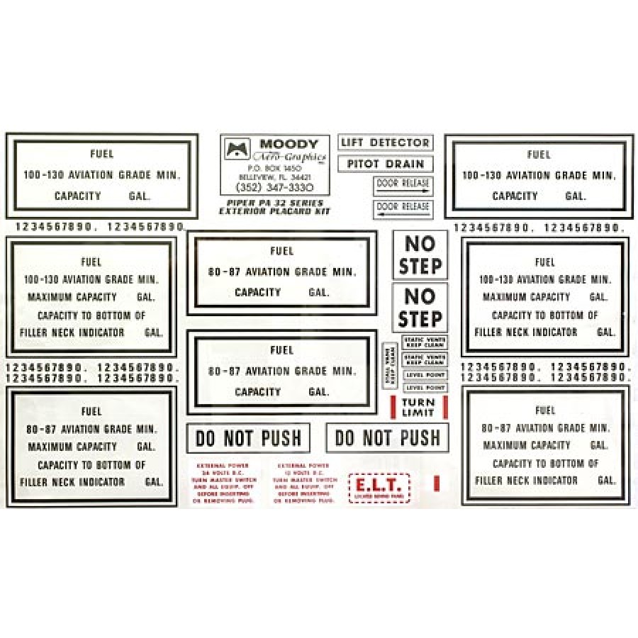 Exterior Placard Kit Piper, PA32 Cherokee, from Moody Aerographics,