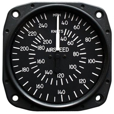 Airspeed Indicator, 3 1/8 inch 40-250 mph and 40-200 knots,